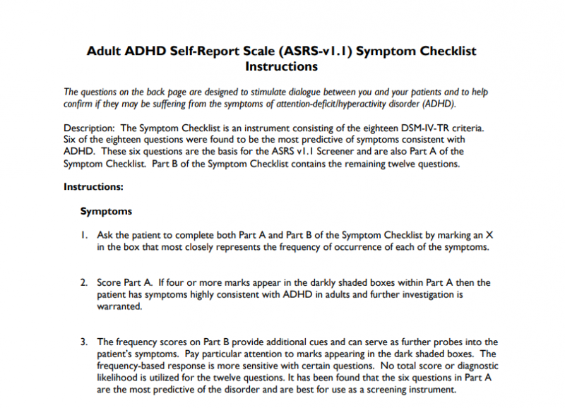 Adult ADHD Self-Report Scale (ASRS-v1.1) Questionnaire - ADDA ...